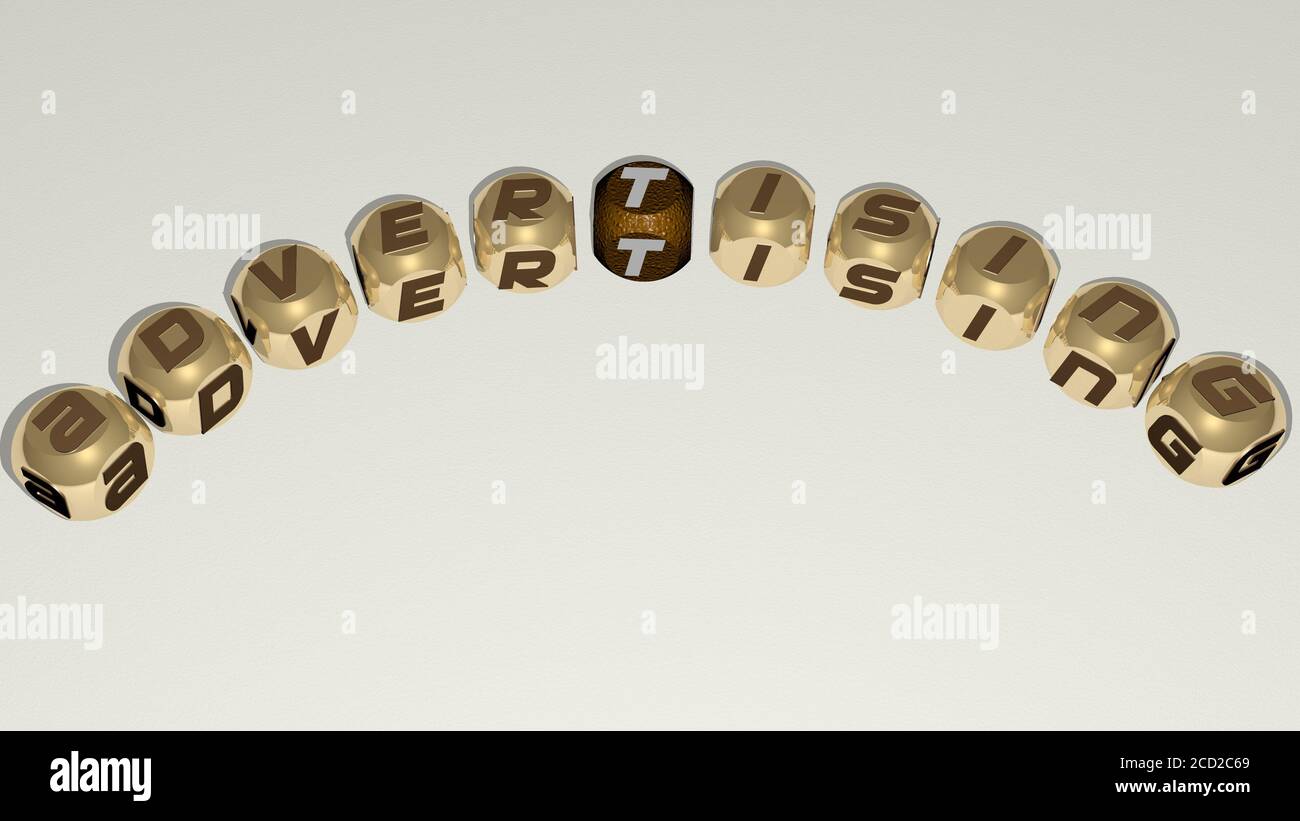 advertising curved text of cubic dice letters, 3D illustration Stock ...
