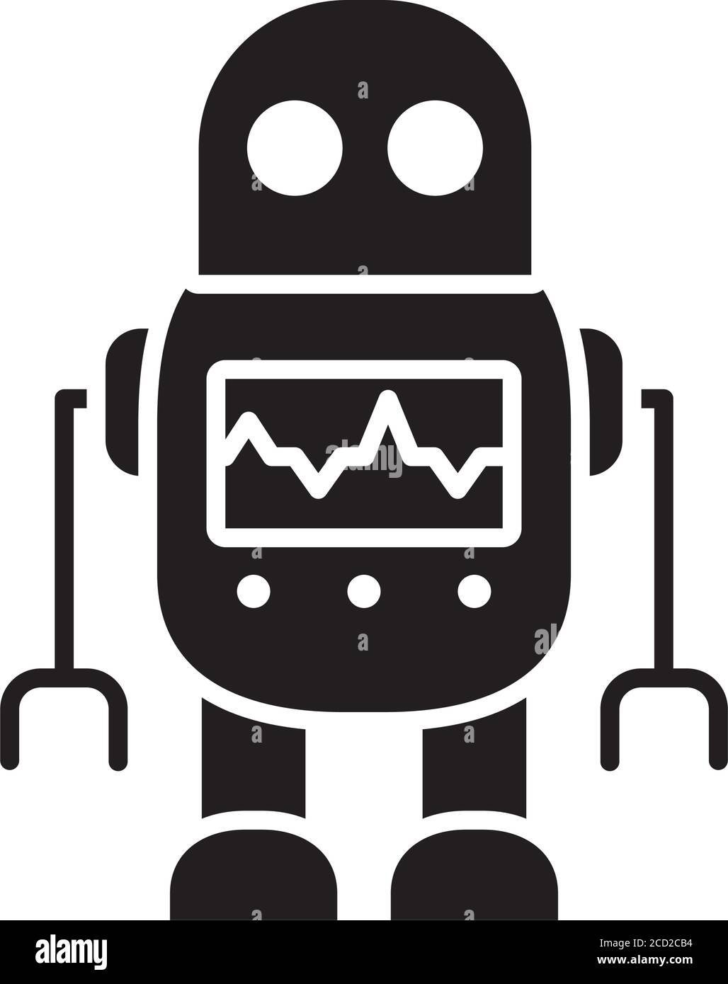 robot with monitor on the body over white background, silhouette style ...