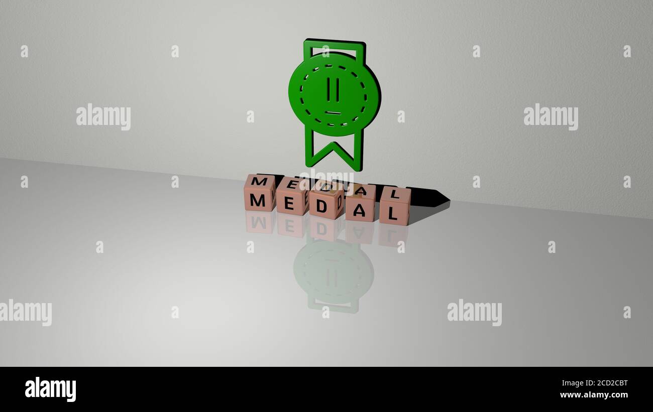medal text of cubic dice letters on the floor and 3D icon on the wall ...