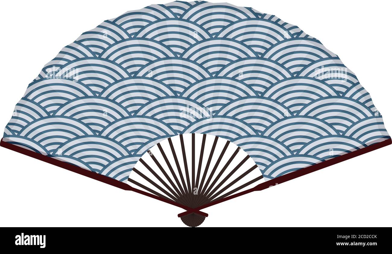 Ancient Traditional Japanese Fan With The Japanese Sea Wave Pattern ...