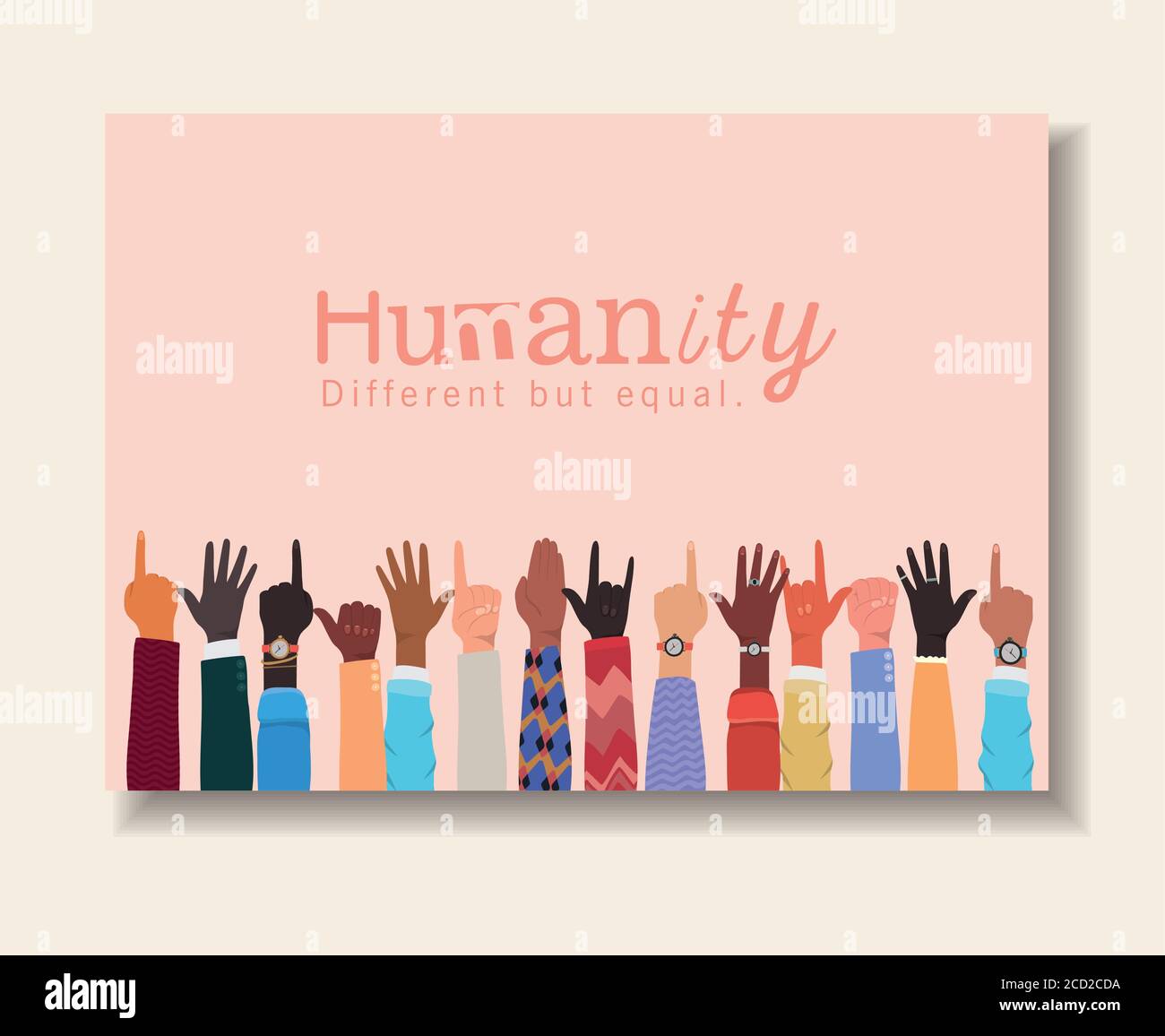 humanity different but equal and diversity hands up design, people ...