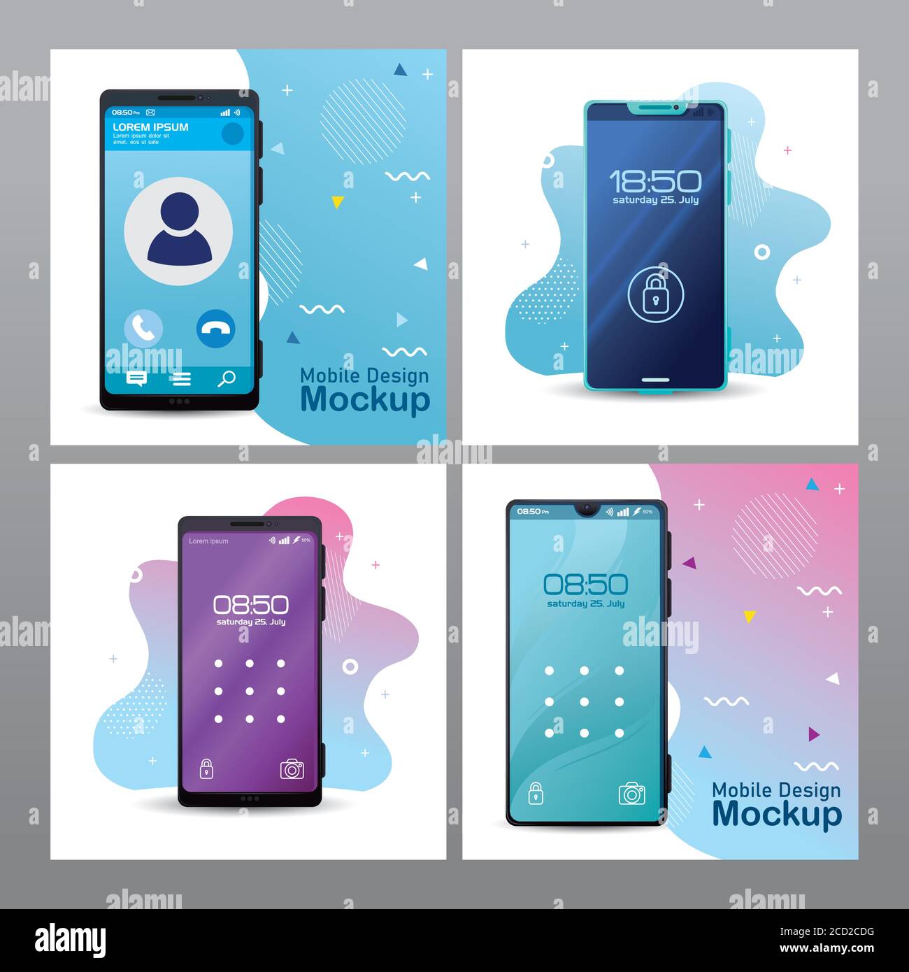 posters mobile design mockup, realistic smartphones devices Stock ...
