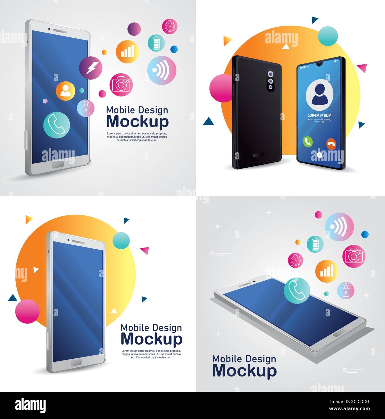 posters mobile design mockup, realistic smartphones devices Stock ...