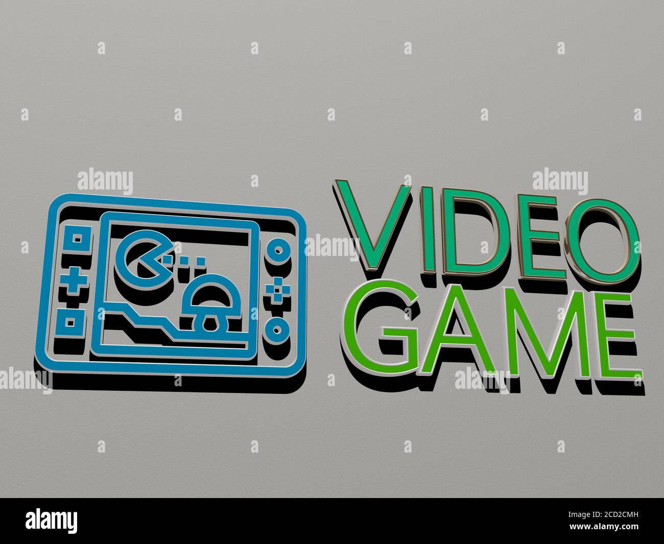 3D graphical image of VIDEO GAME vertically along with text built by ...