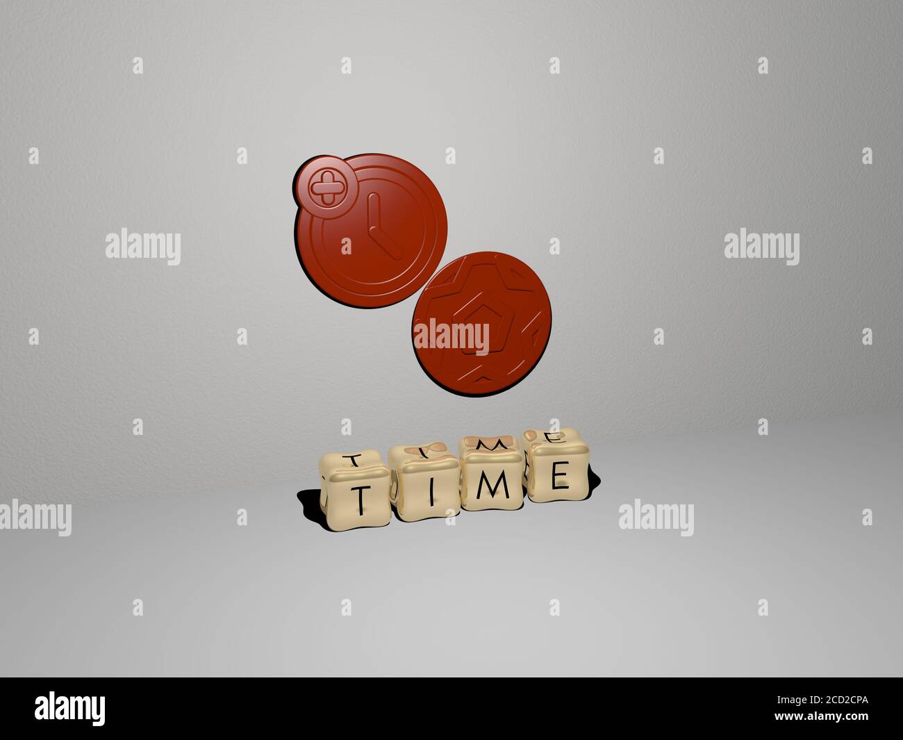 time 3D icon on the wall and cubic letters on the floor, 3D ...