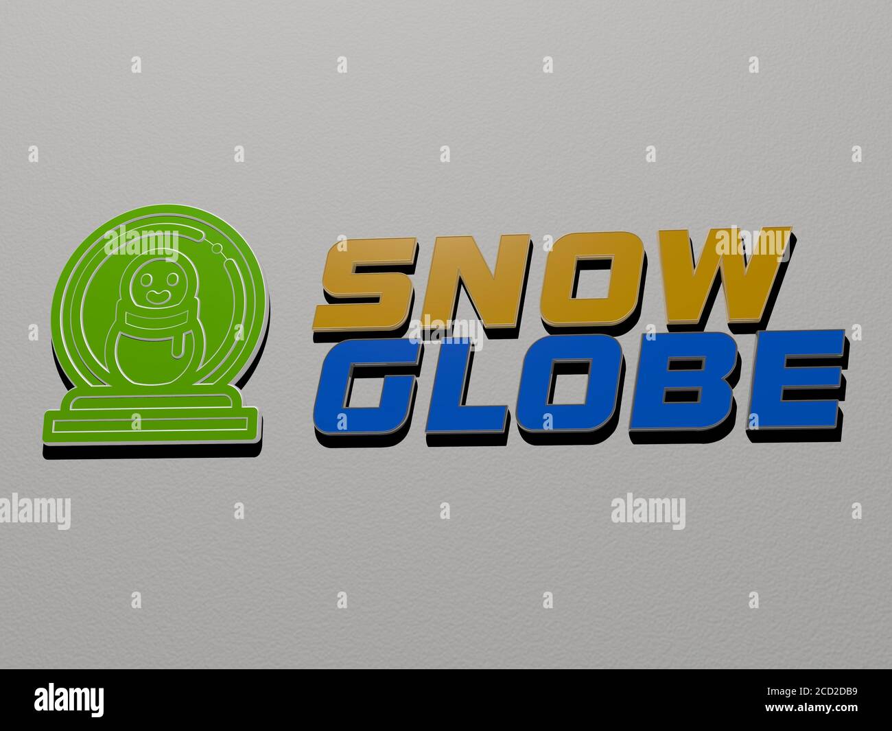 3D illustration of snow globe graphics and text made by metallic dice ...