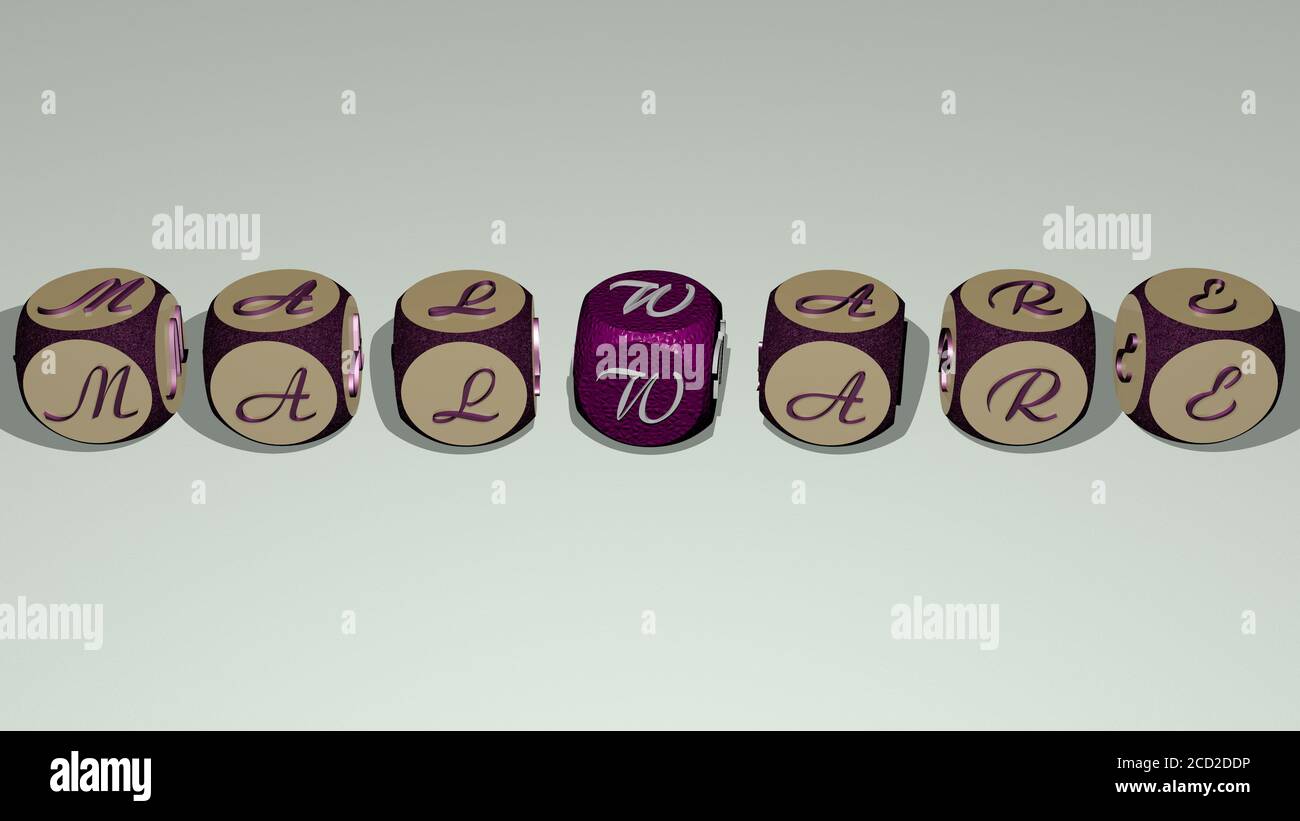 combination of malware built by cubic letters from the top perspective ...