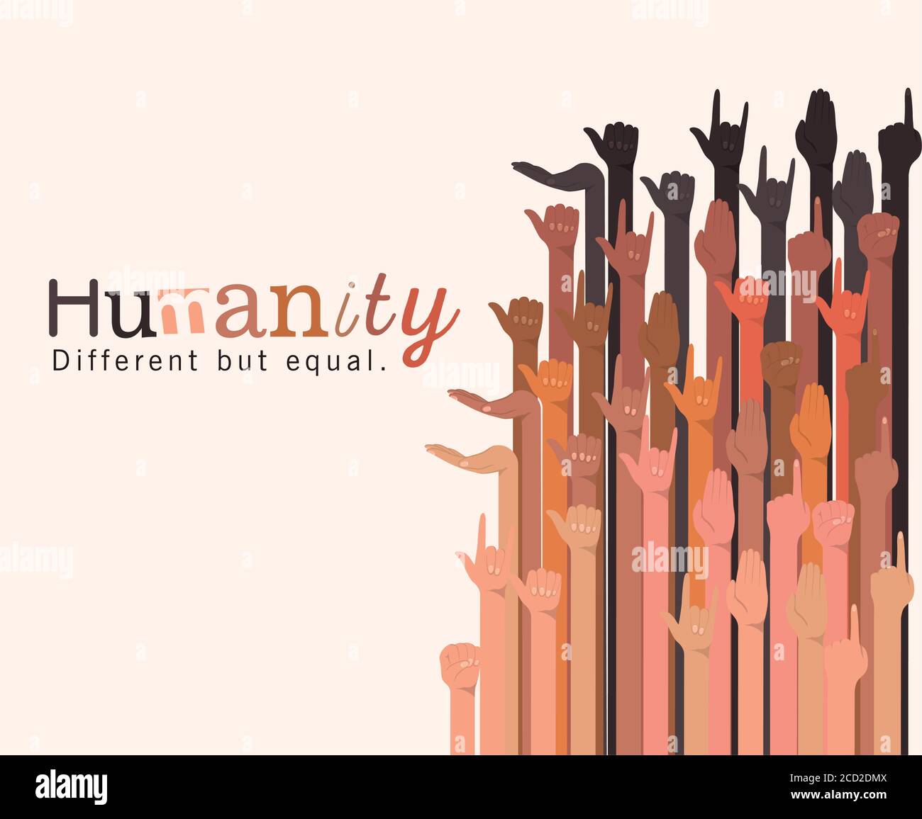 humanity different but equal and diversity hands up design, people ...