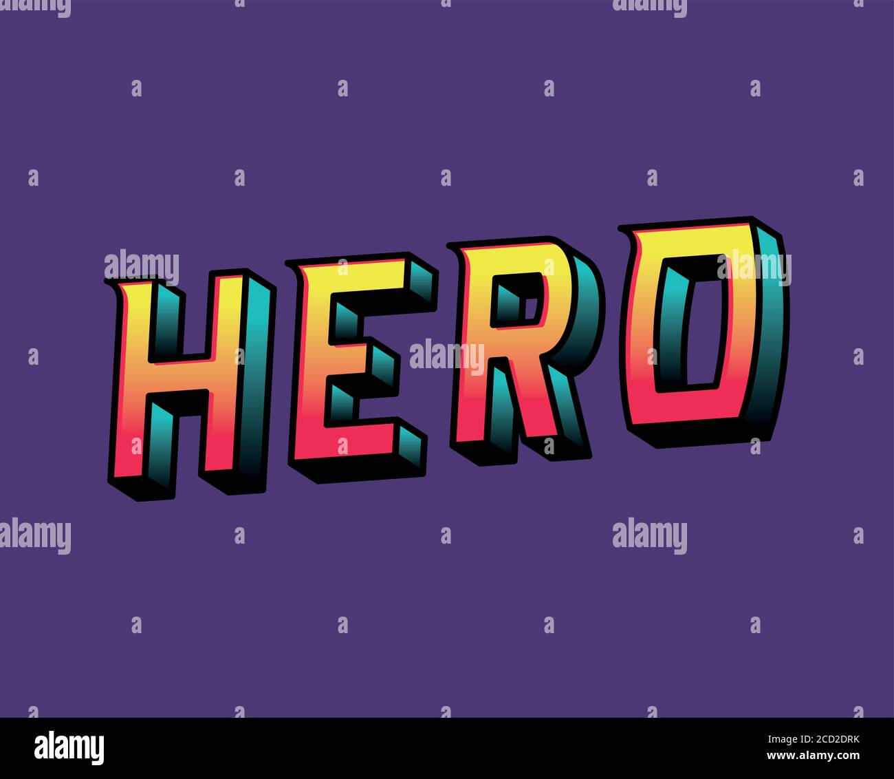 3d hero lettering on purple background design, typography retro and ...