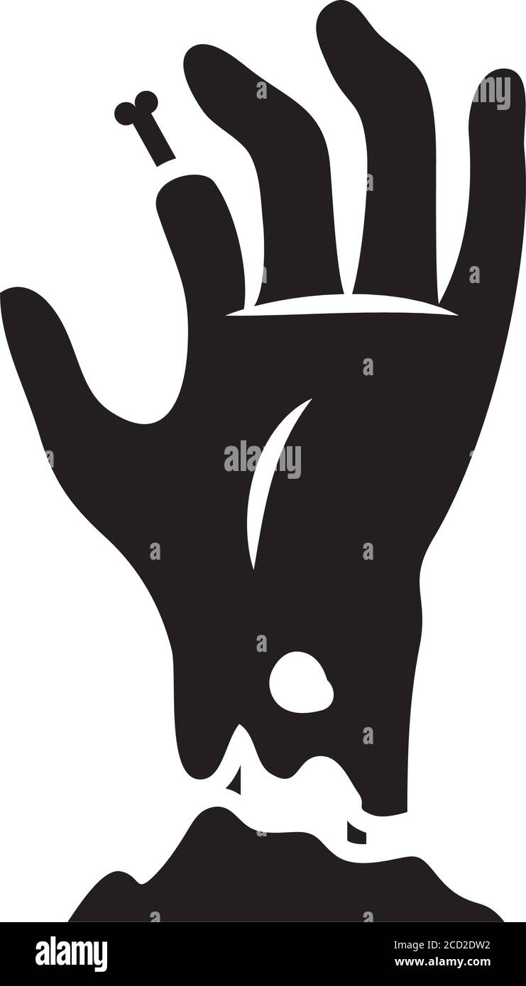 zombie hand out of the ground icon over white background, silhouette ...