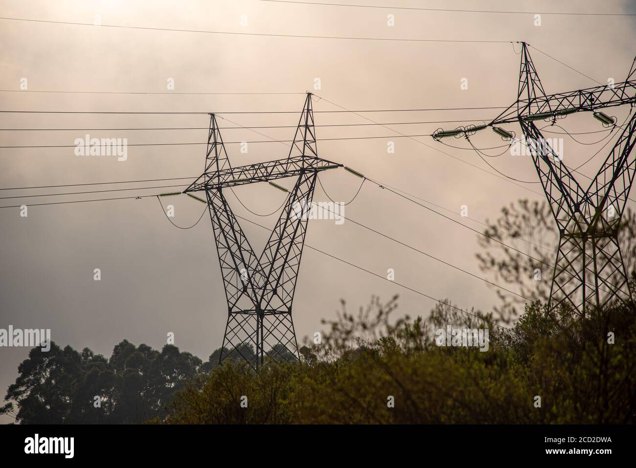Electricity transmission towers. Dawn in southern Brazil. Energy ...