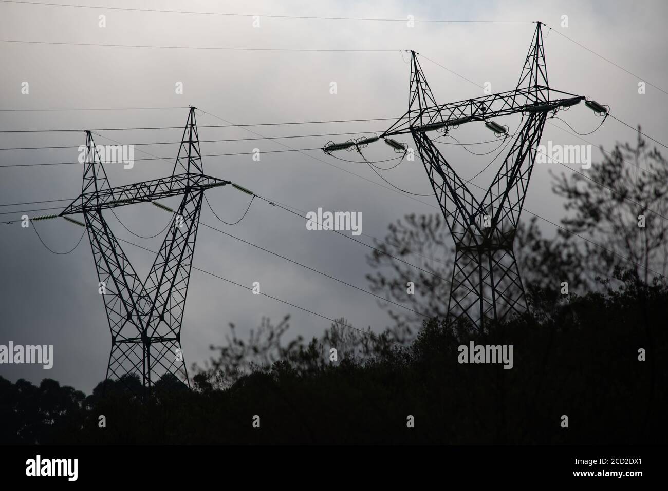 Electricity transmission towers. Dawn in southern Brazil. Energy ...