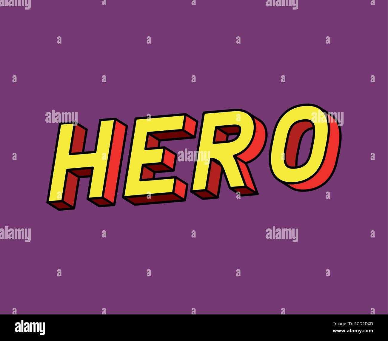 3d hero lettering on purple background design, typography retro and ...