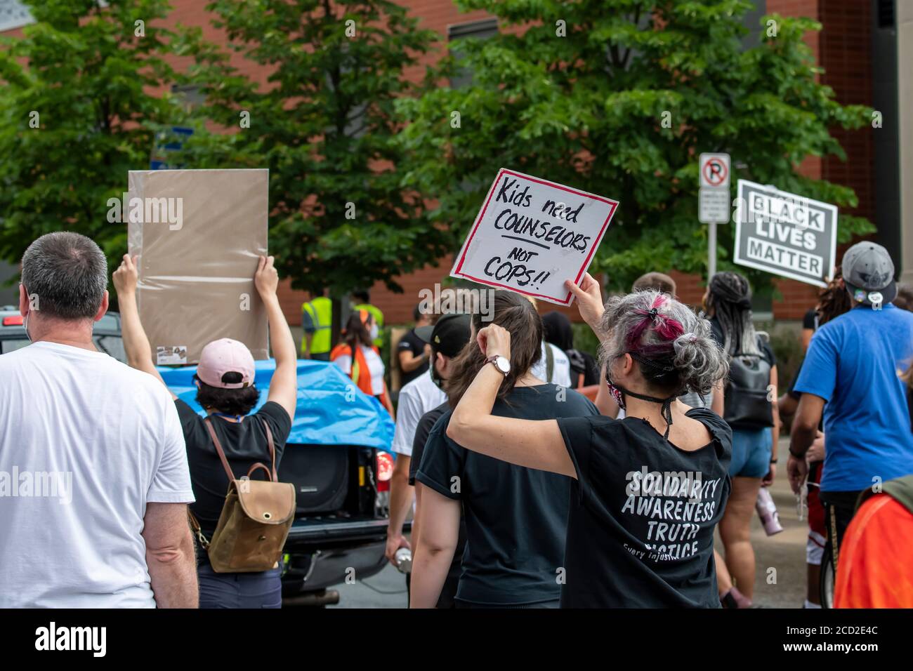 St. Paul, Minnesota. No police in our schools protest. Protester ...