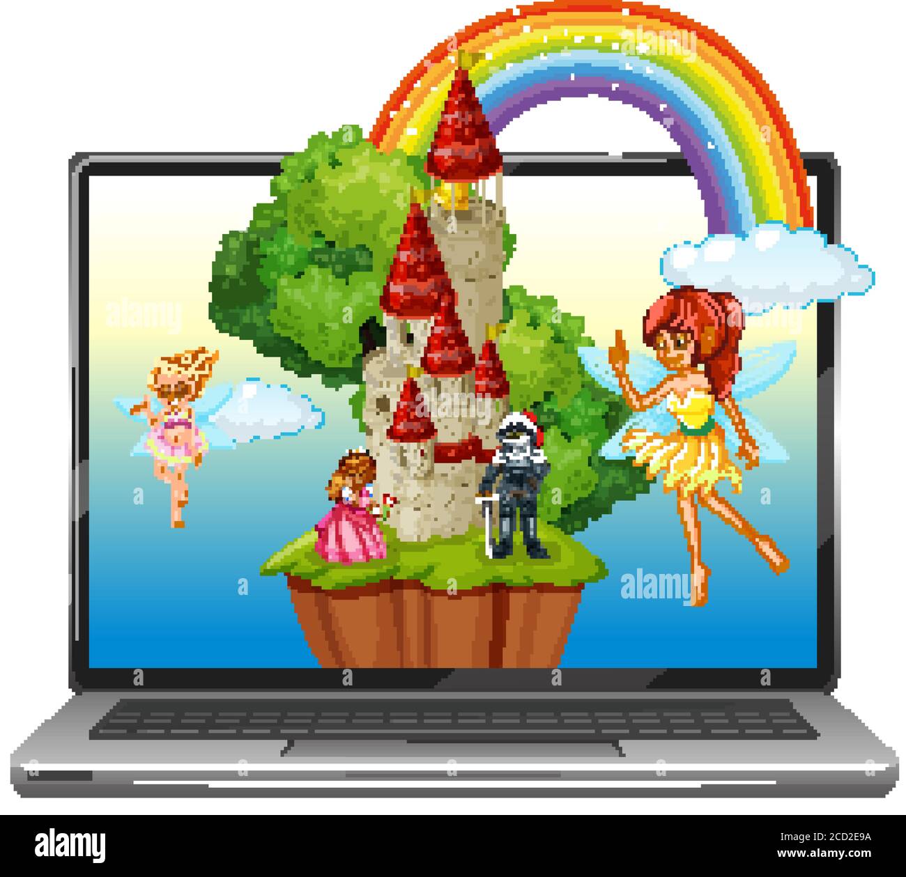 Fairy tale on laptop background illustration Stock Vector Image & Art ...