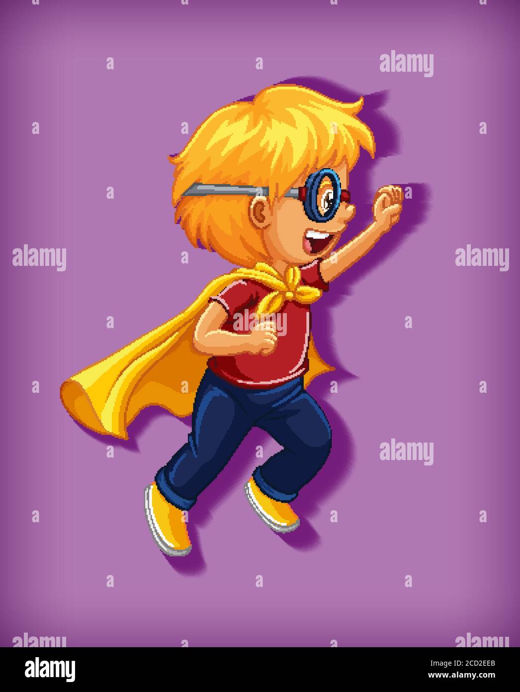 Boy wearing superhero with stranglehold in standing position cartoon ...