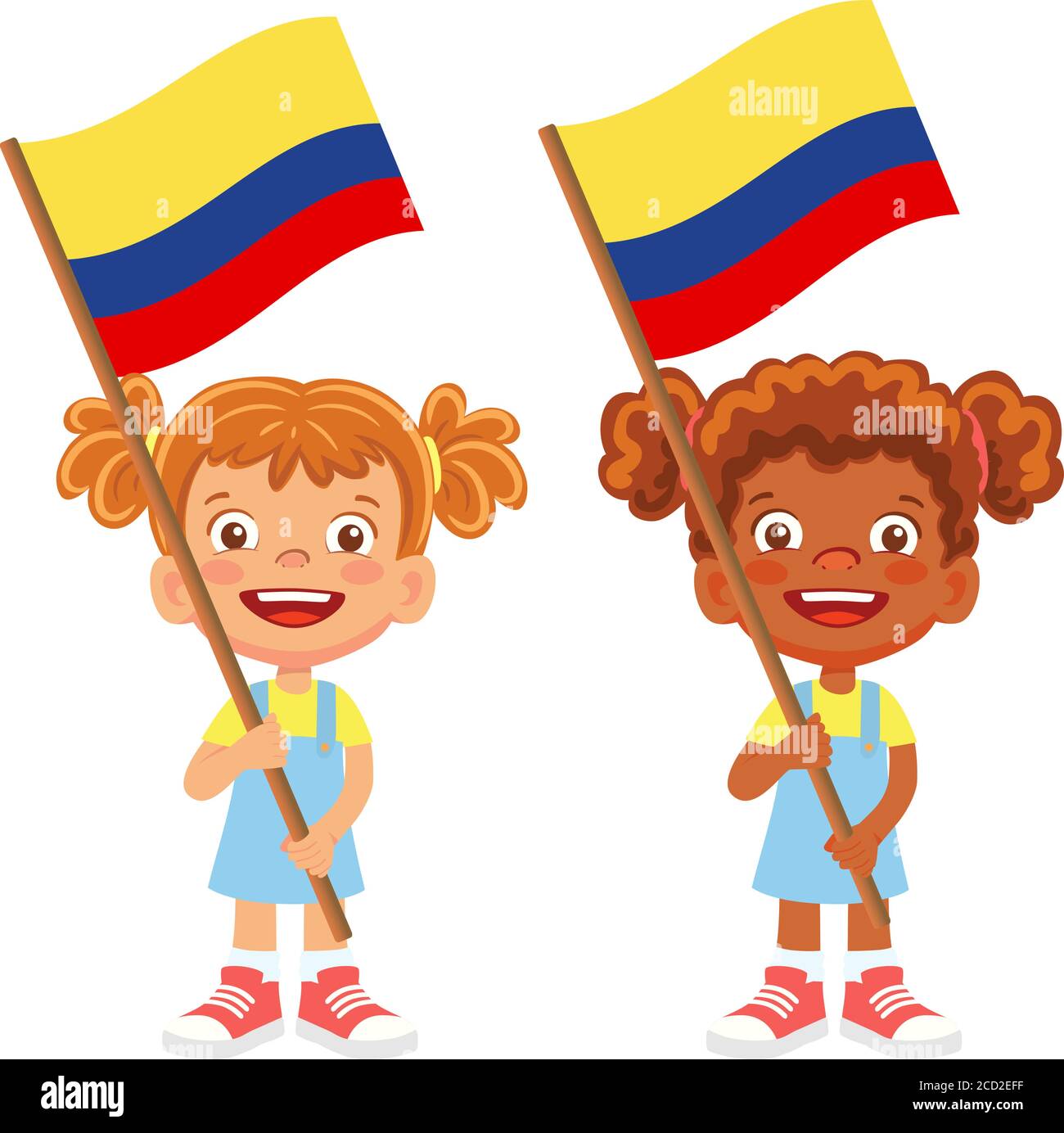 Colombia flag in hand. Children holding flag. National flag of Colombia ...