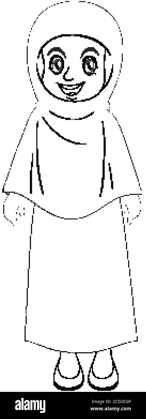 Arab muslim family in traditional clothing outline illustration Stock ...