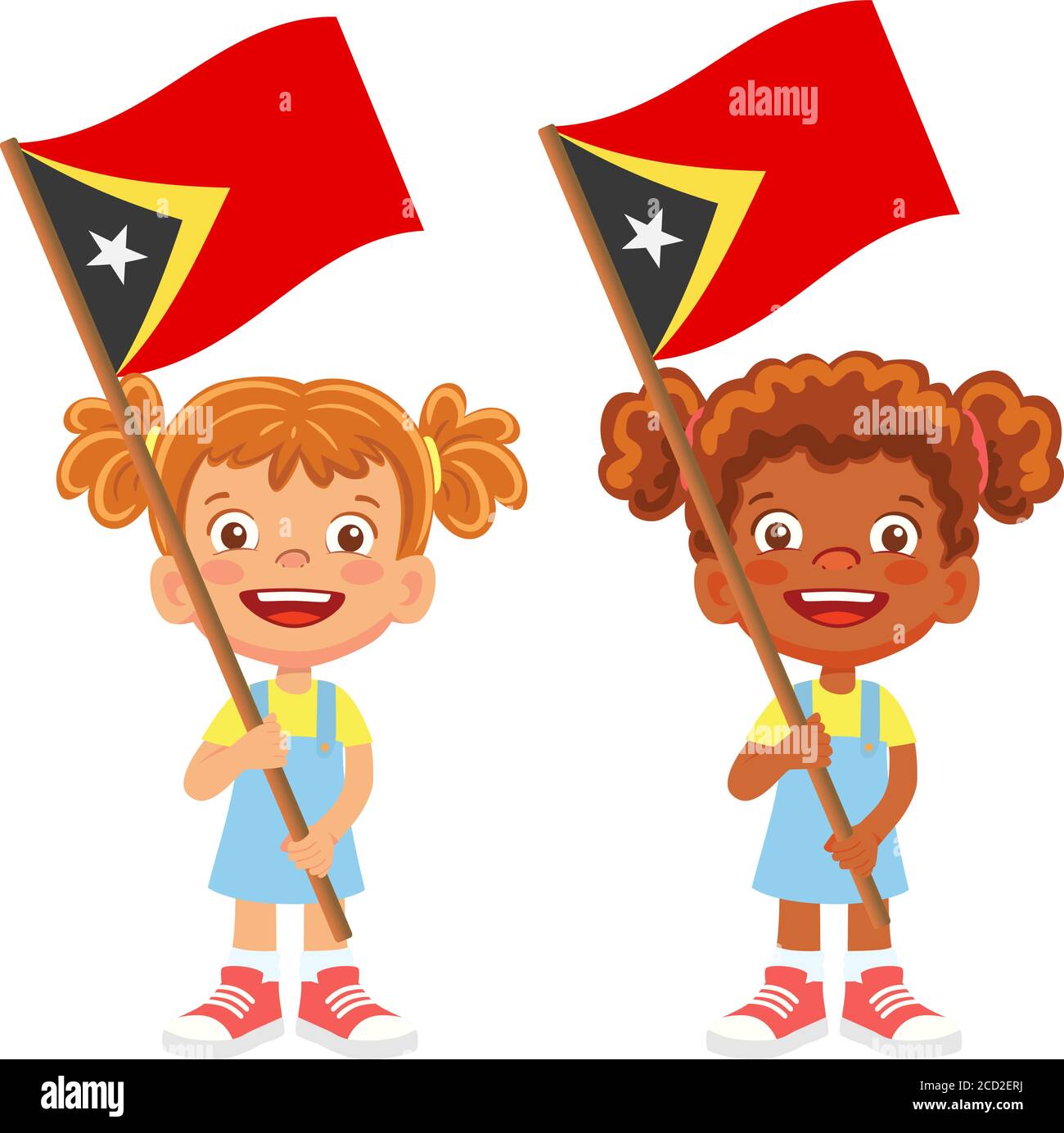 East Timor flag in hand. Children holding flag. National flag of East ...