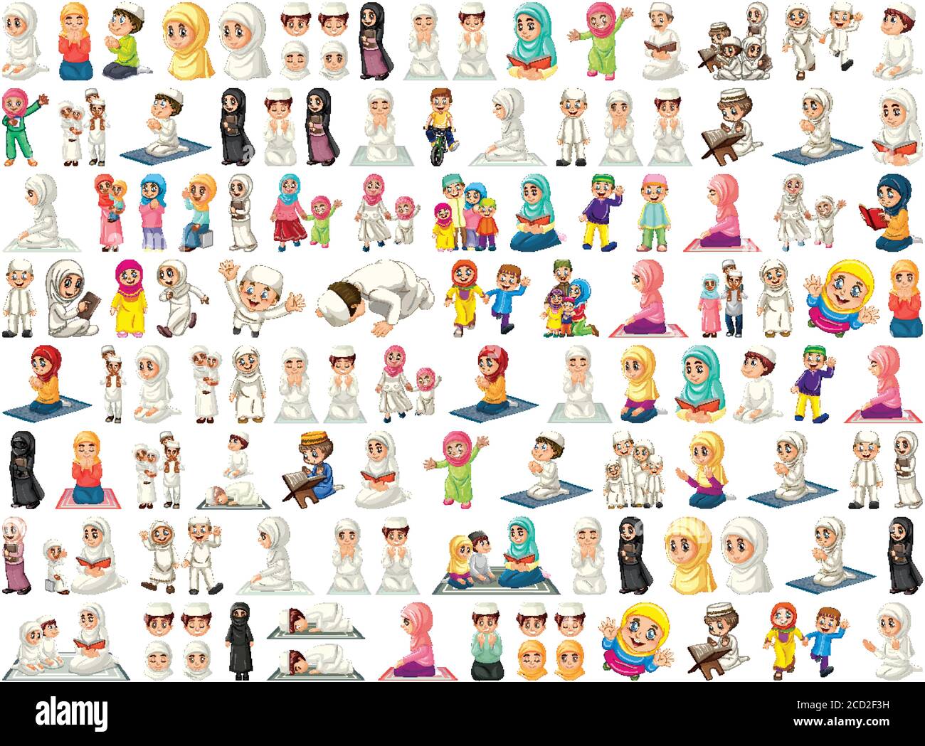 Set of different muslim people cartoon character isolated on white ...