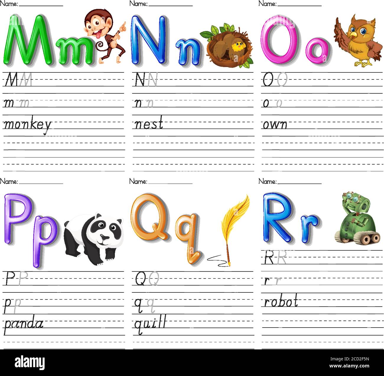 Set of alphabet worksheet on white paper illustration Stock Vector ...