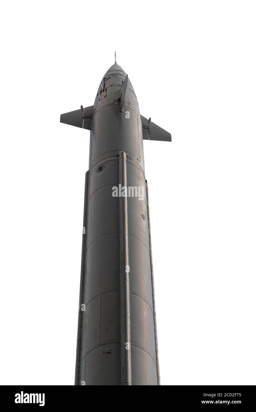 A missile with a warhead on a white background isolated. Weapons of ...
