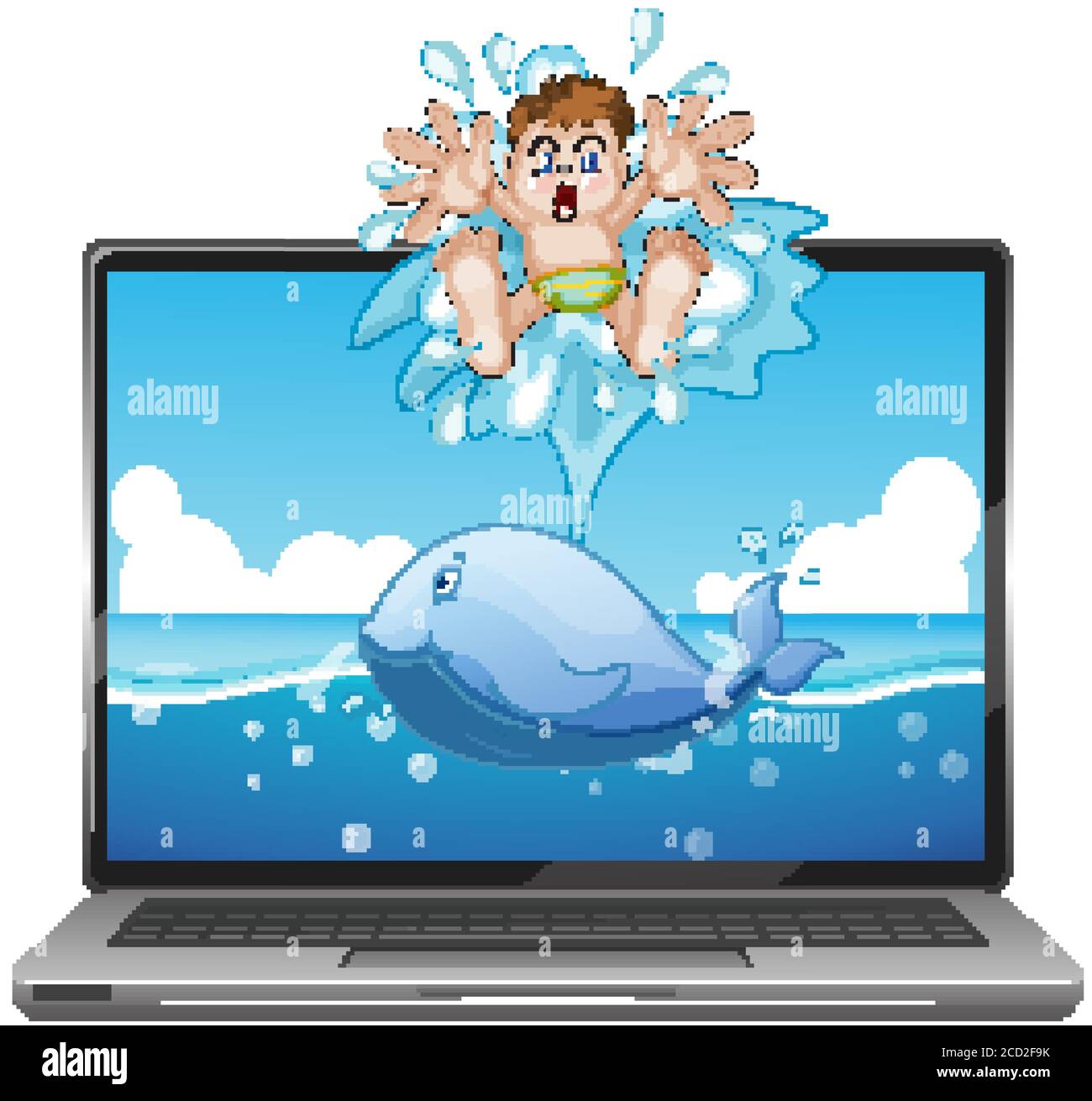 Laptop with whale on the desktop illustration Stock Vector Image & Art ...