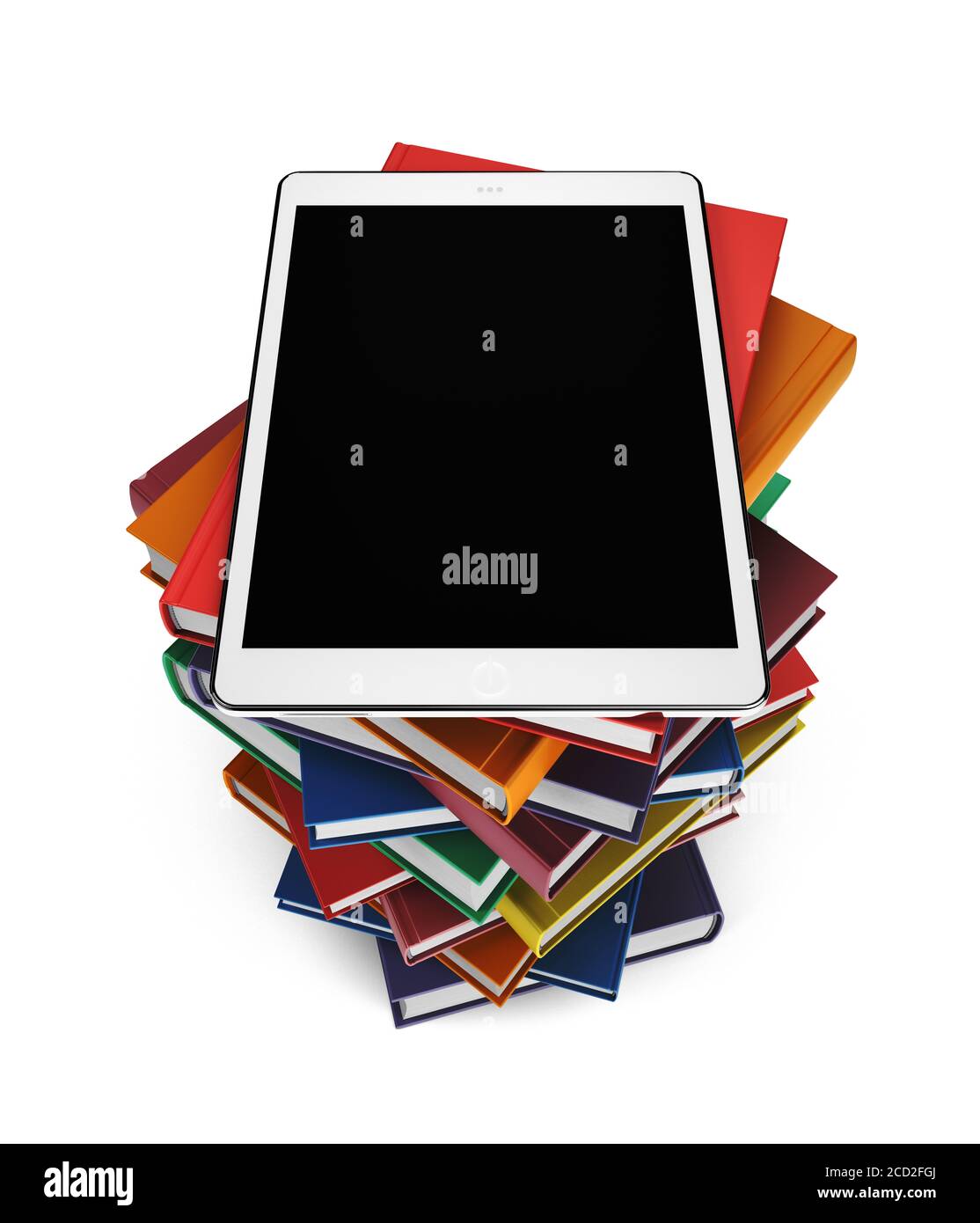 Tablet on pile of books, isolated on white background Stock Photo - Alamy
