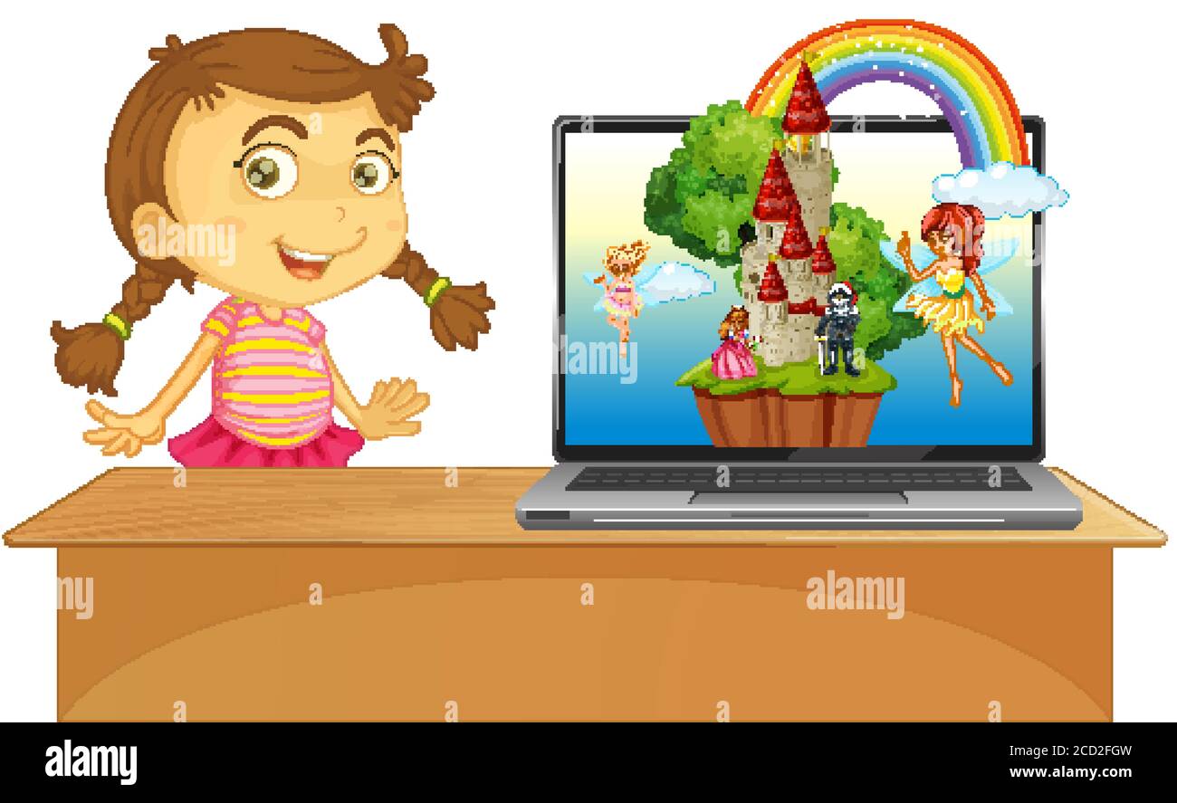 Fairy tale on computer desktop screen illustration Stock Vector Image ...