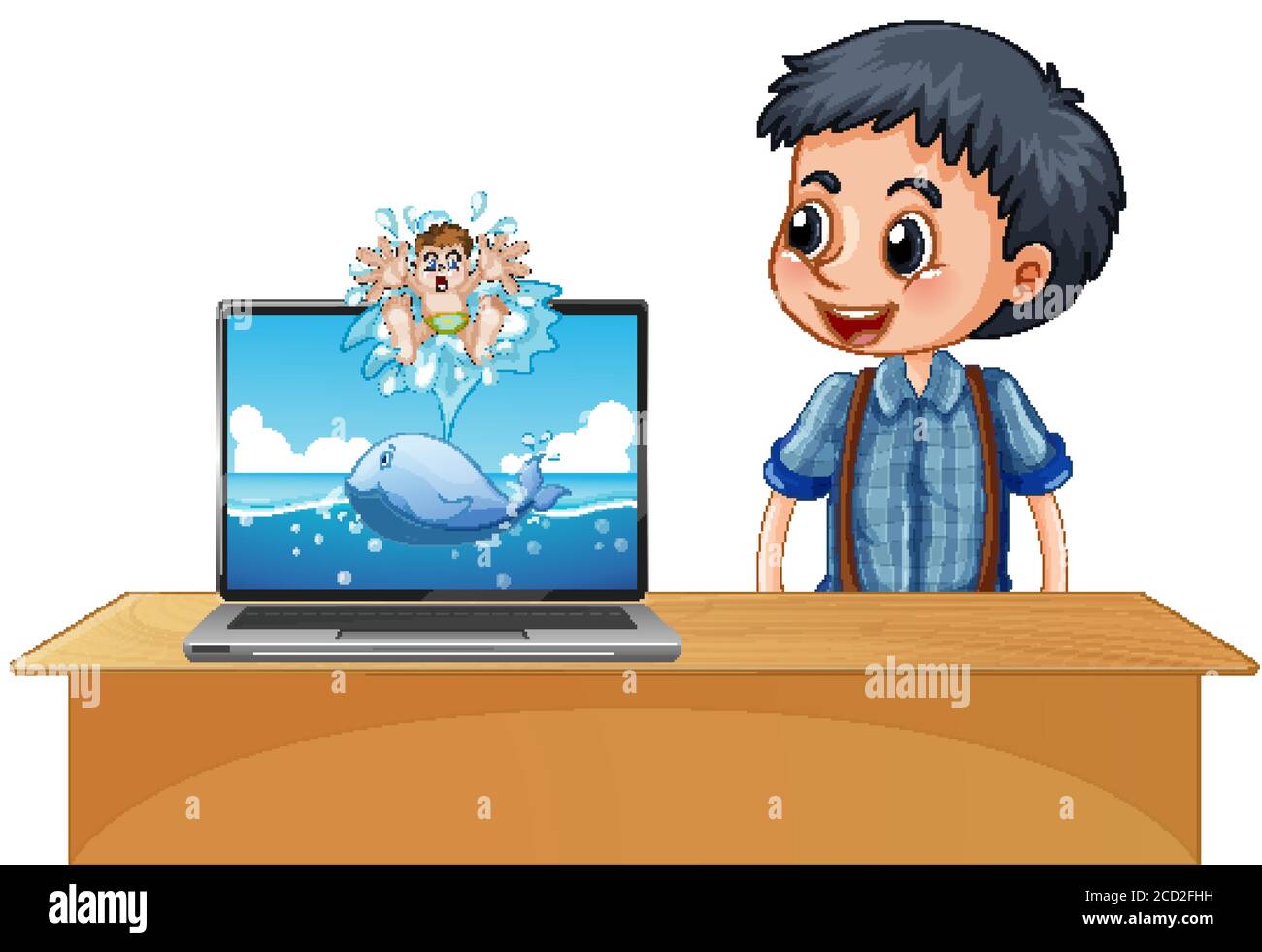 Bot next to laptop water background illustration Stock Vector Image ...