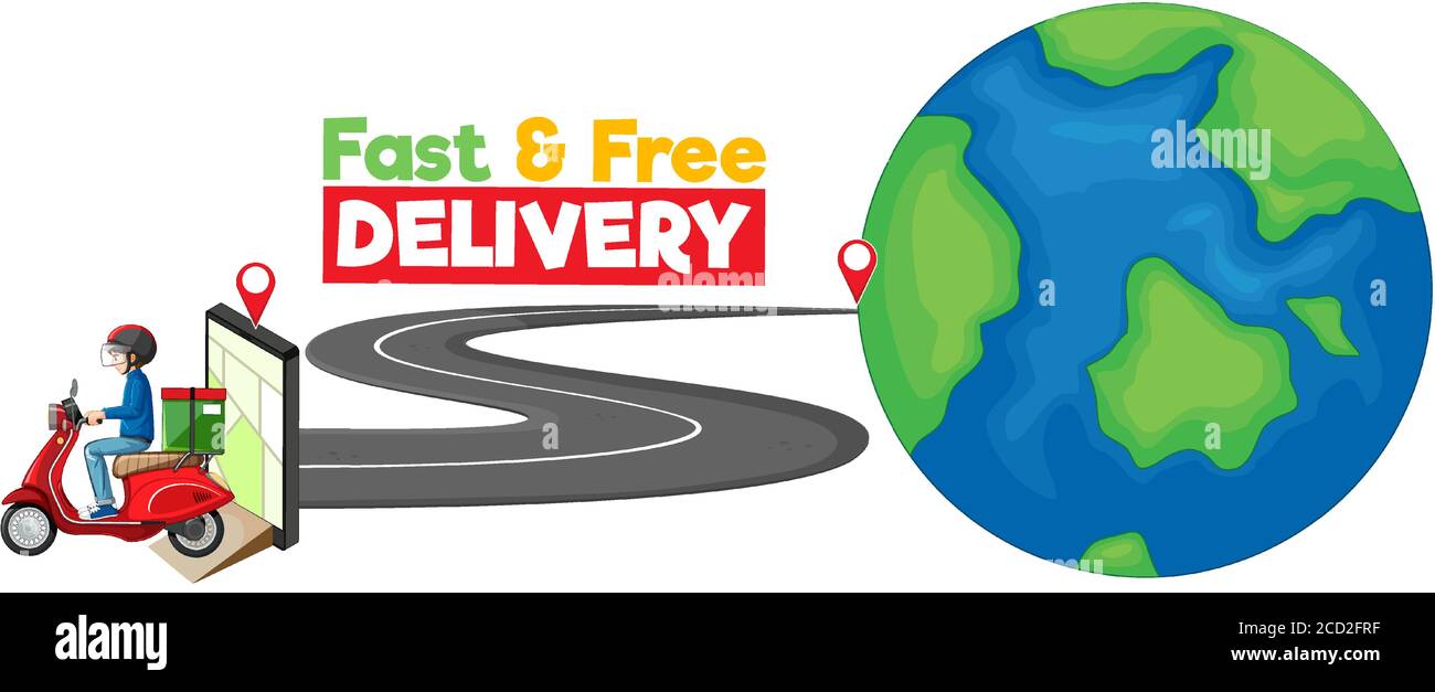 Fast and free delivery logo with bike man or courier illustration Stock ...