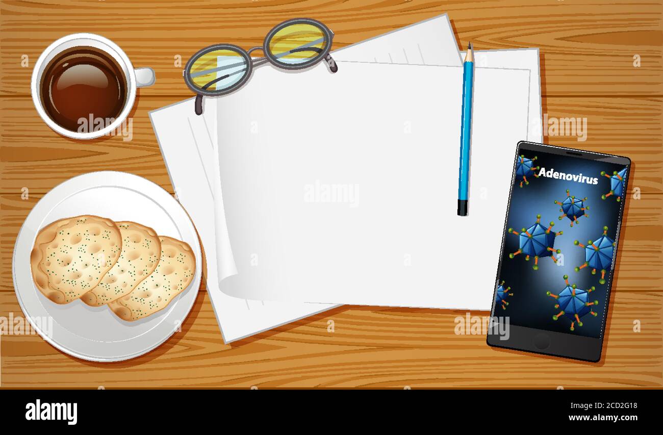 Table aerial view with mobile screen mockups illustration Stock Vector ...