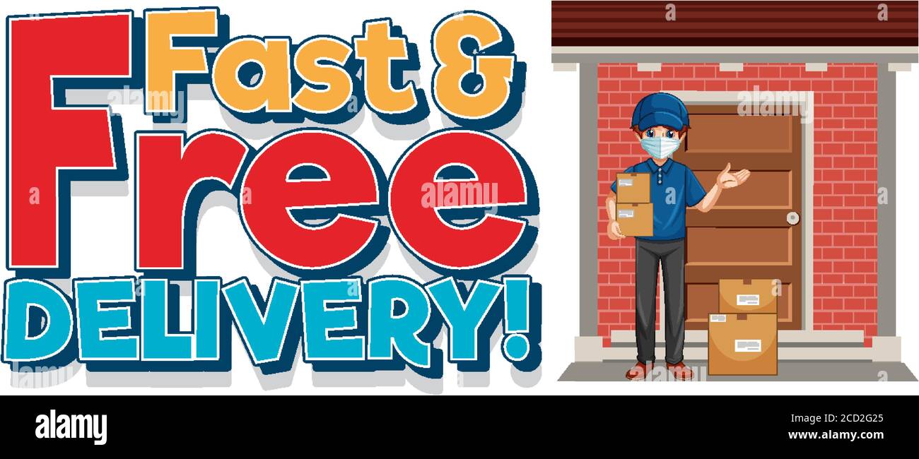 Fast and free delivery with deliver man illustration Stock Vector Image ...