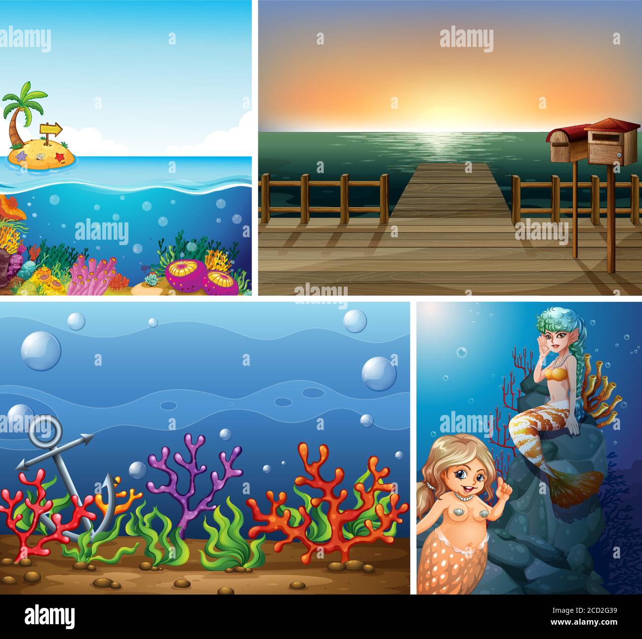 Set of sea scene illustration Stock Vector Image & Art - Alamy