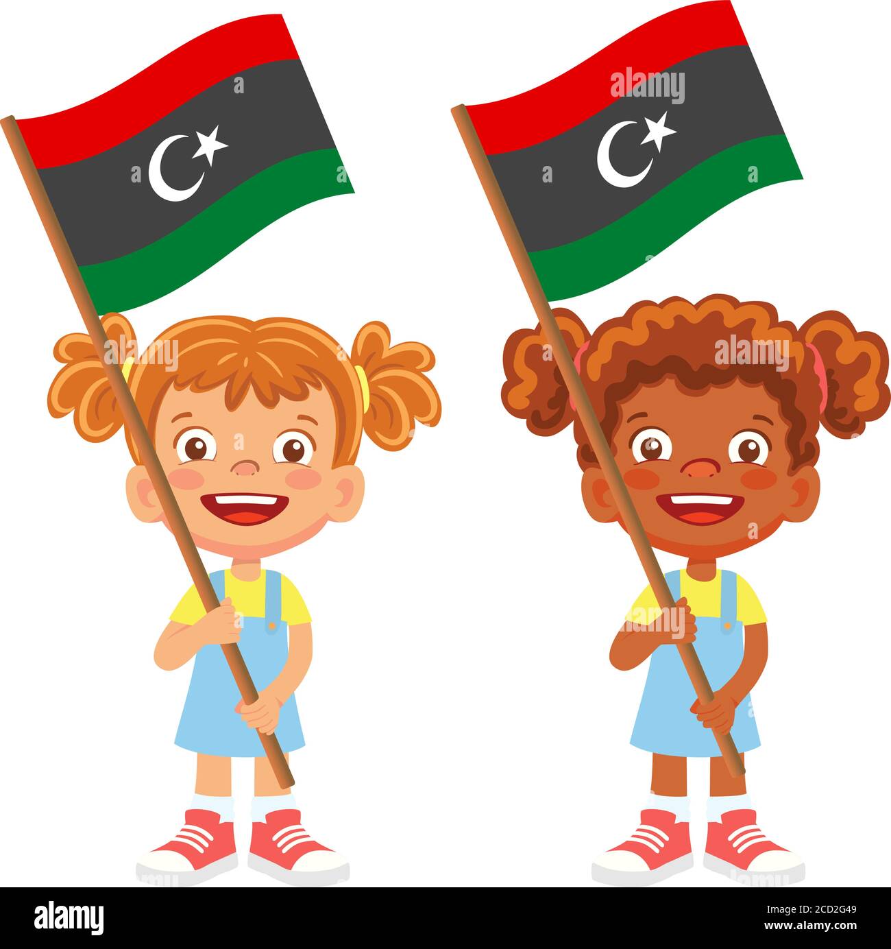 libya flag in hand. Children holding flag. National flag of libya ...