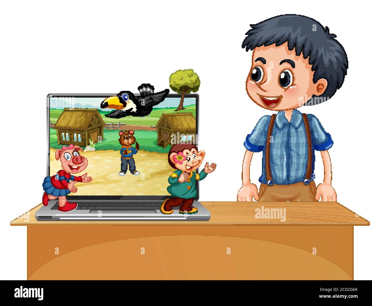 Cute animal on computer background illustration Stock Vector Image ...