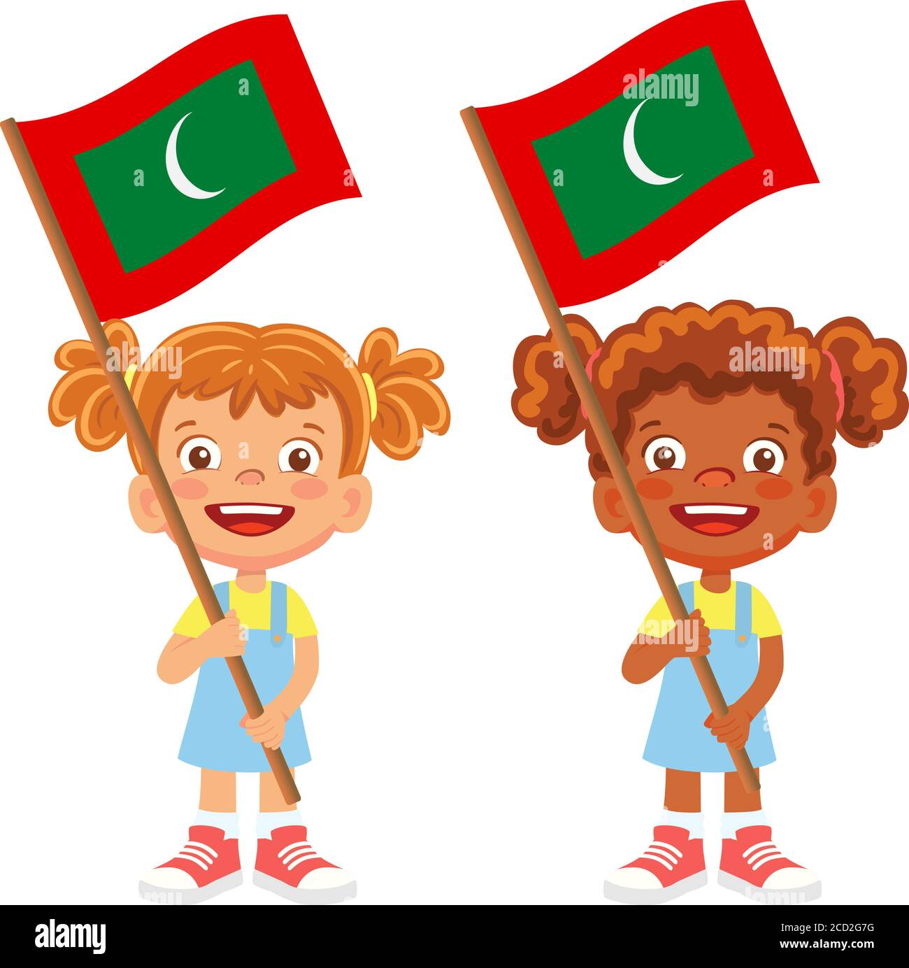 Maldives flag in hand. Children holding flag. National flag of Maldives ...