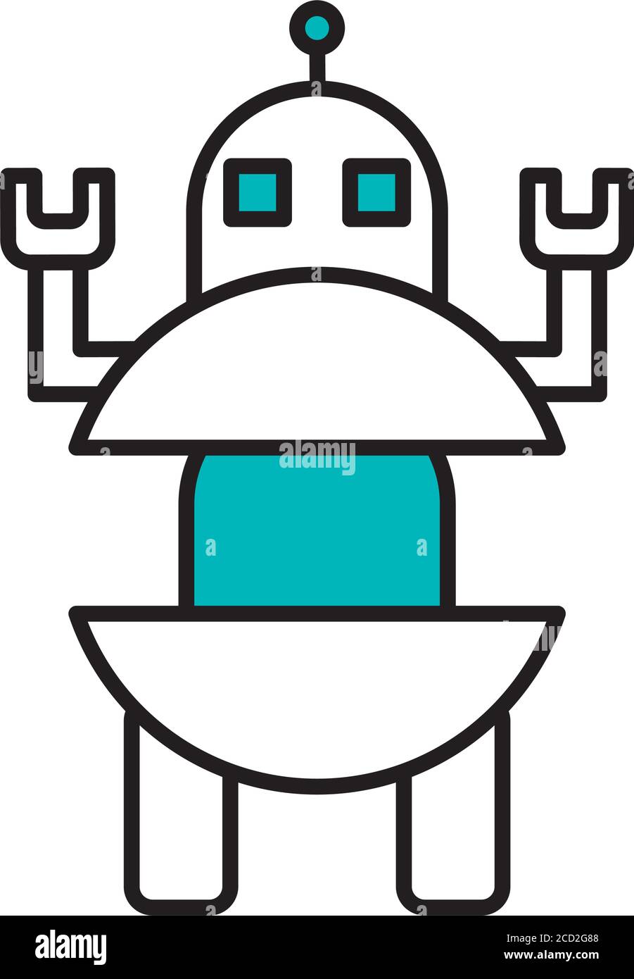 robot with round body over white background, half line half color style ...