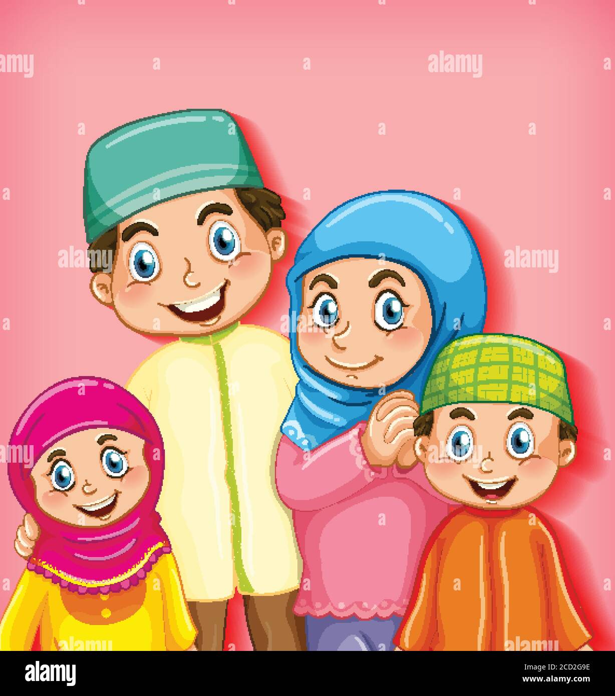 Muslim family member on cartoon character colour gradient background ...