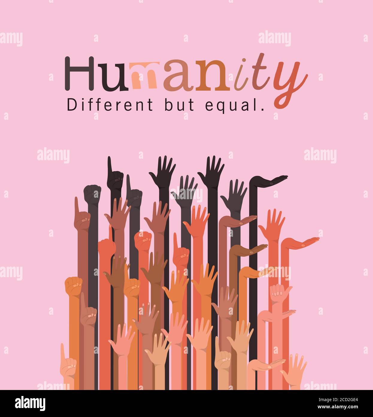 humanity different but equal and diversity hands up design, people ...