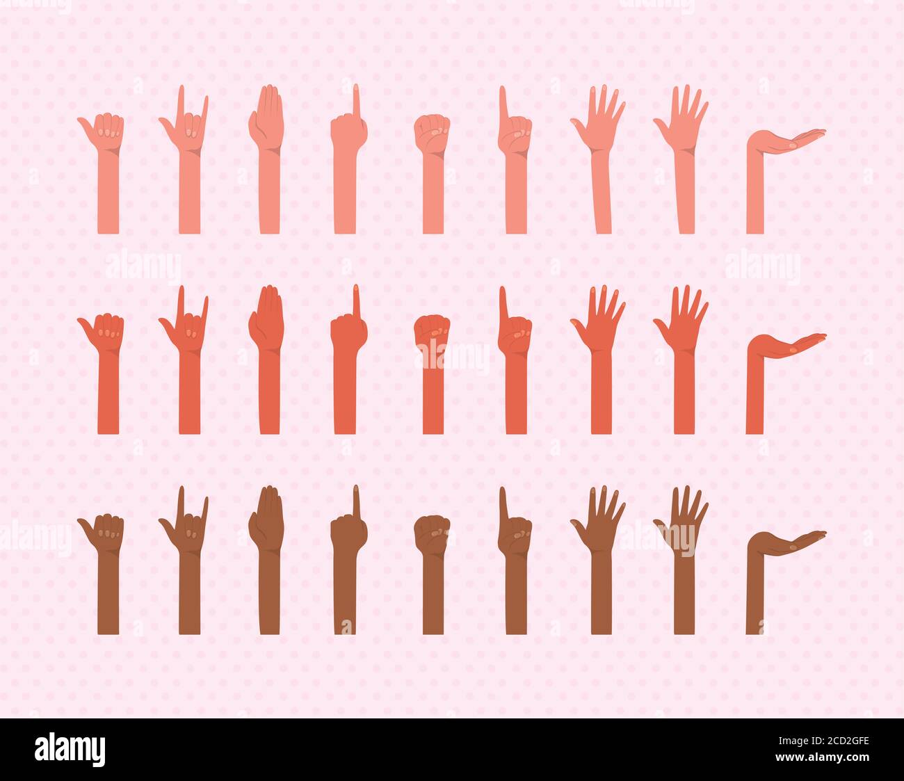 hands up of different types of skins design, diversity people ...