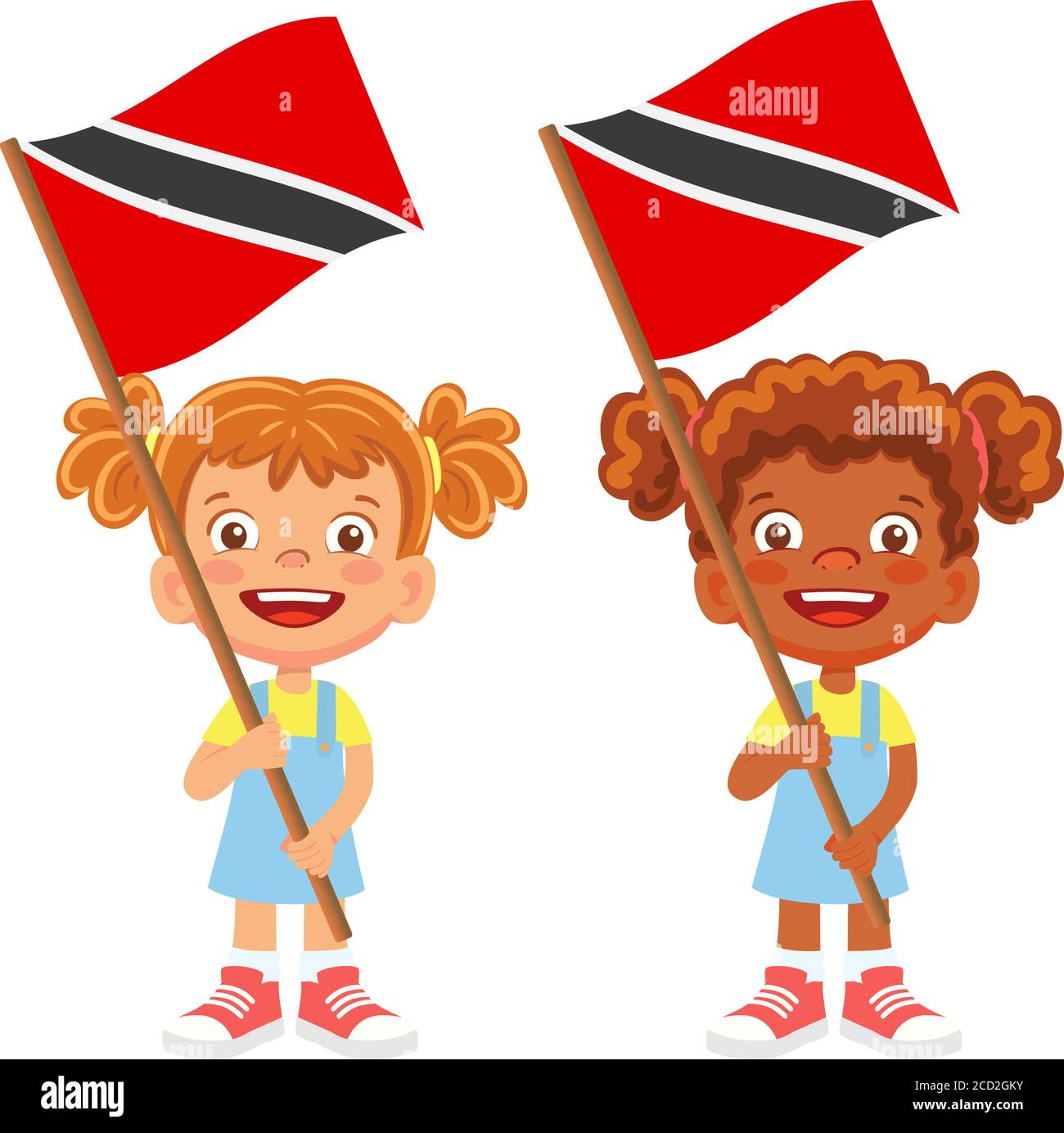 Trinidad and Tobago flag in hand. Children holding flag. National flag of Trinidad and Tobago ...