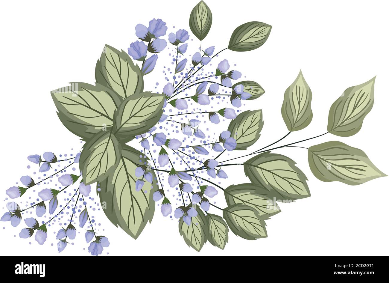blue buds flowers with leaves bouquet painting design, natural floral ...
