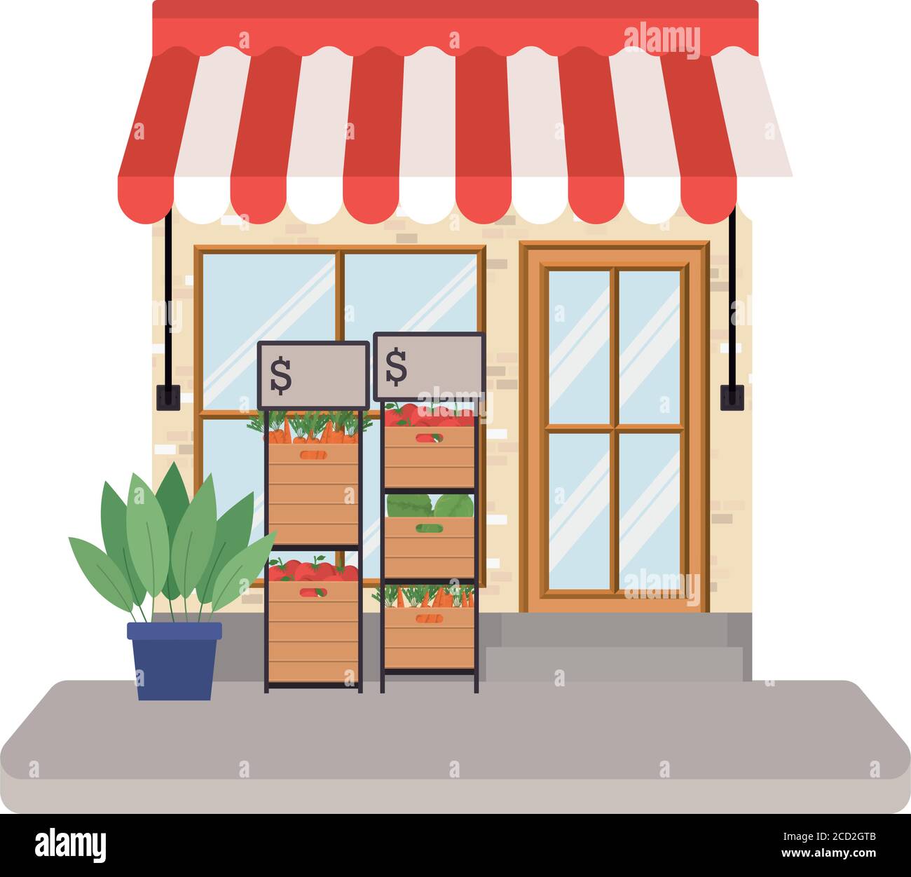 store with tent and vegetables inside boxes on shelves design of Shop ...
