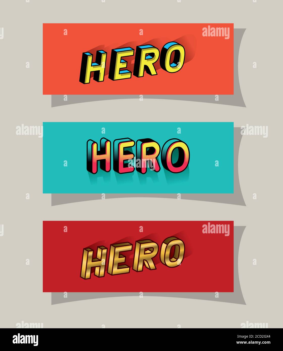 3d hero lettering set on red and blue backgrounds design, typography ...