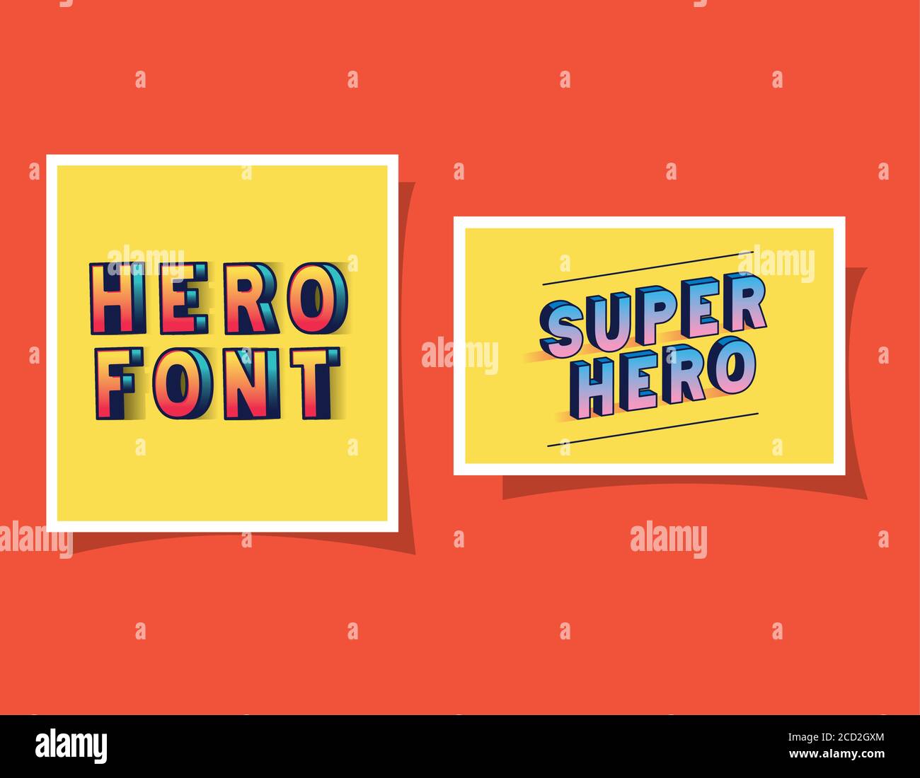 3d super hero and hero font lettering on yellow backgrounds design ...