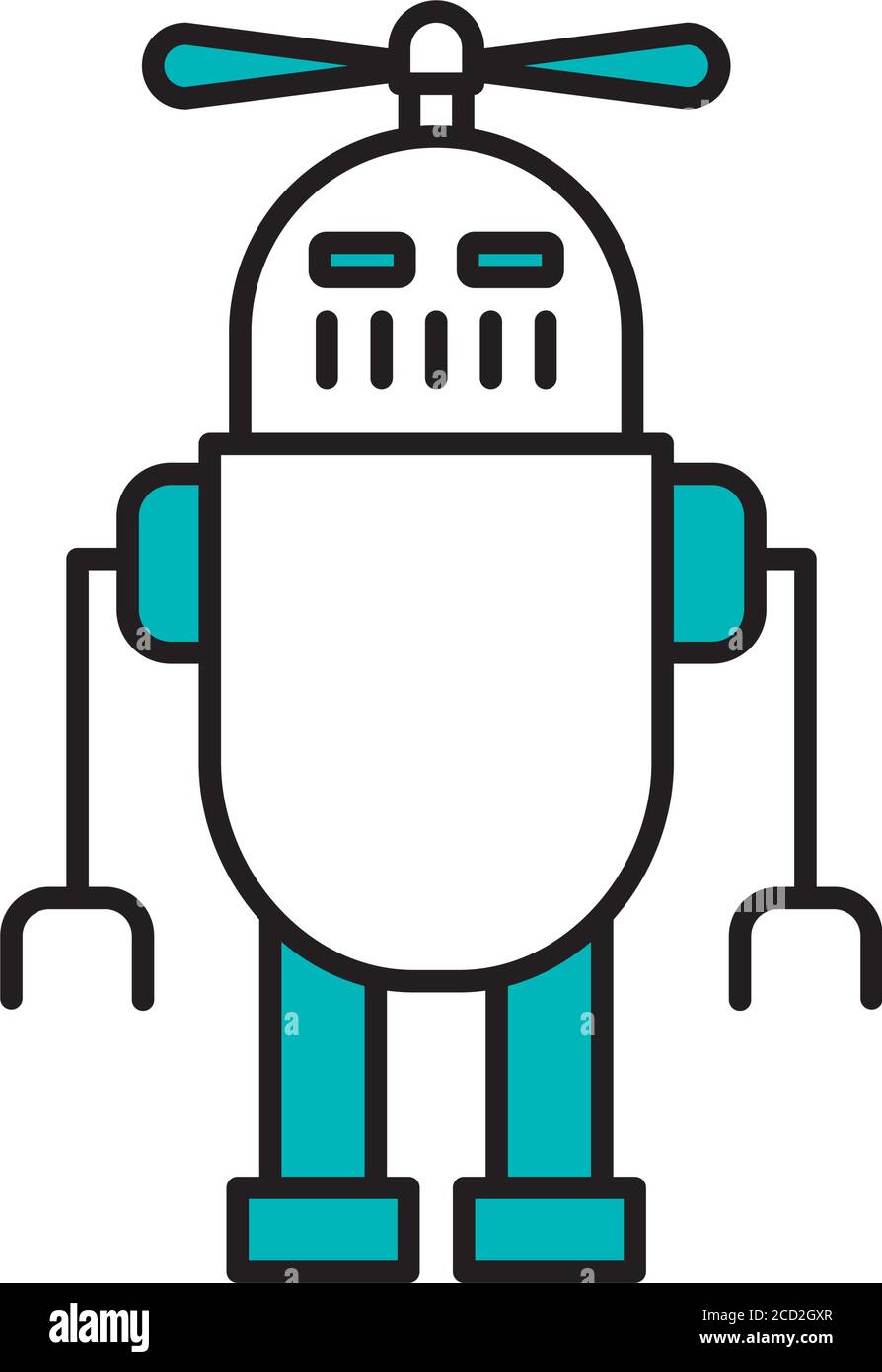 robotics concept, cartoon robot with propeller on the head over white ...