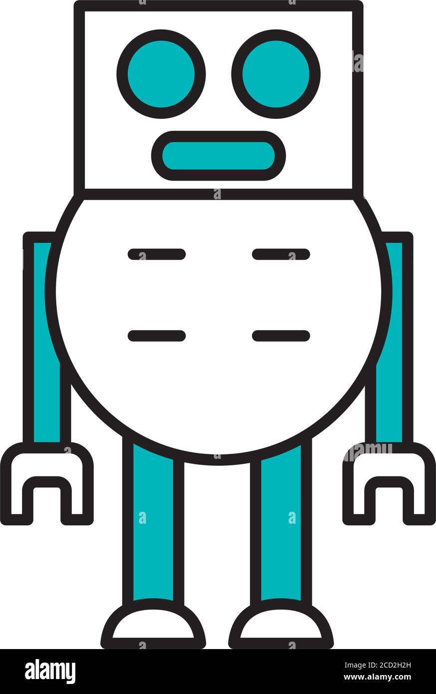 square robot with round body over white background, half line half ...