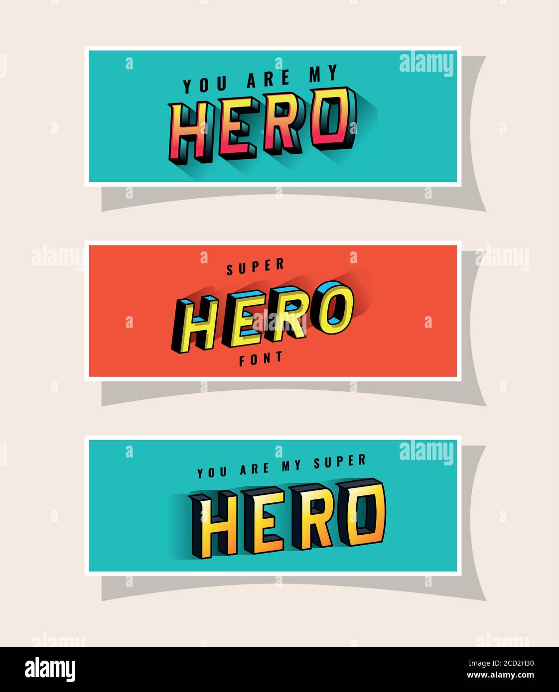 3d hero lettering set on red and blue backgrounds design, typography ...