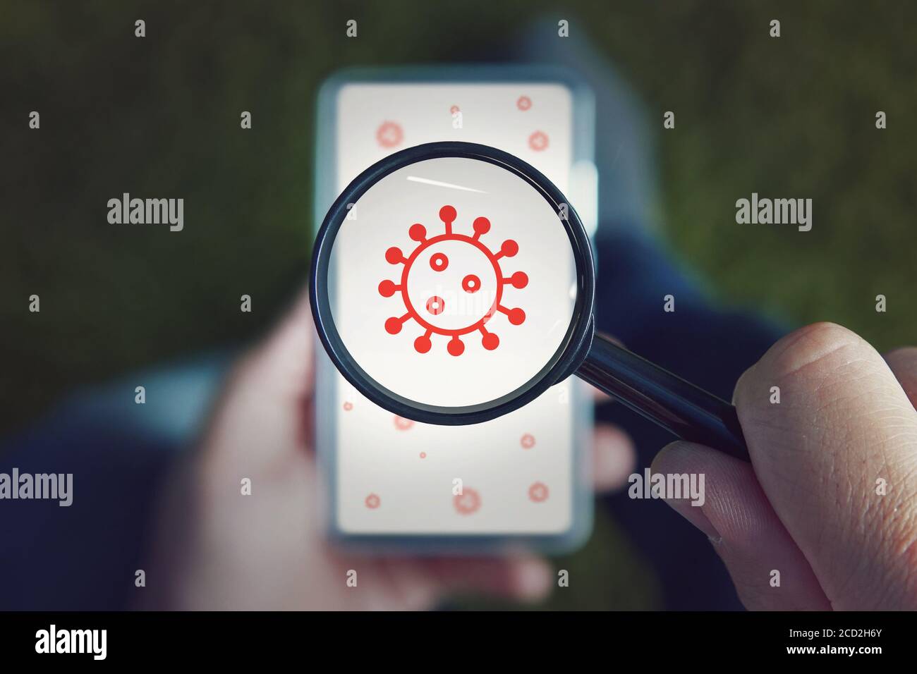Search for viruses and bacteria on your phone. mobile security concept ...